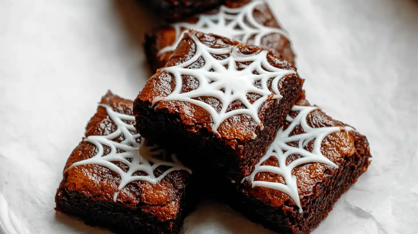 White Chocolate Spiderweb Brownies for Halloween